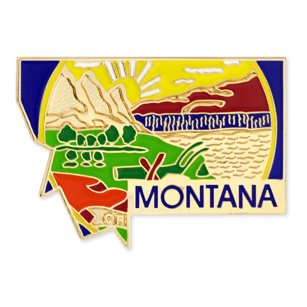 PinMart Montana Shape Flag Enamel Pins â Gold Plated US State Lapel ...