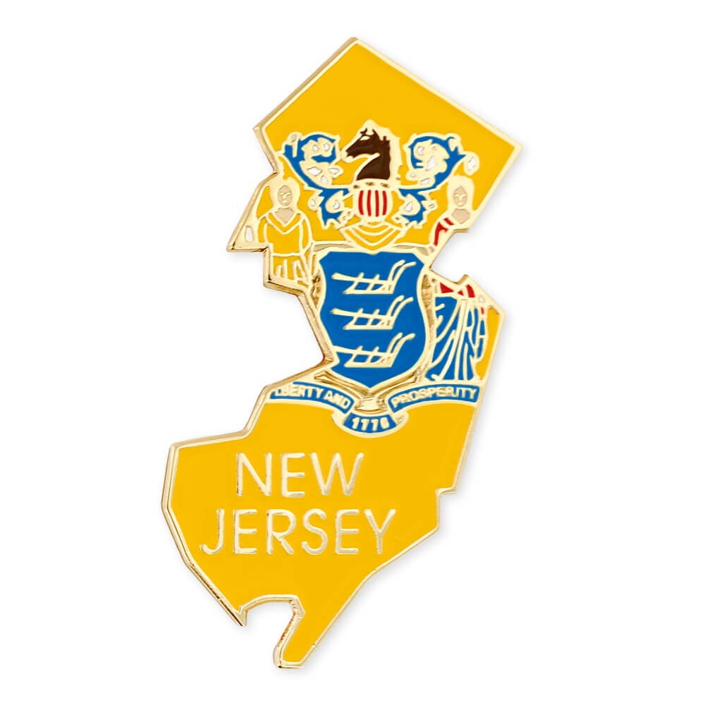PinMart New Jersey Shape Flag Enamel Pins â Gold Plated US State Lapel ...