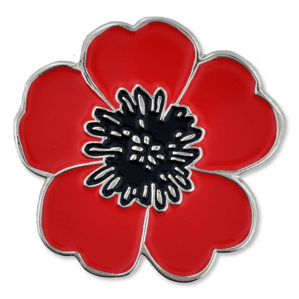 PinMart Red and Black Poppy Flower Remembrance Memorial Day Enamel ...