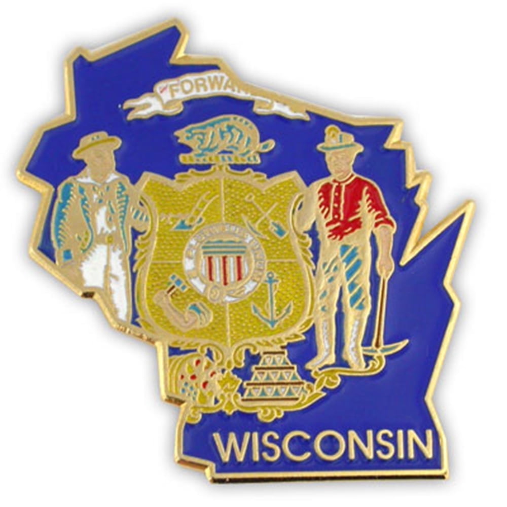 PinMart Wisconsin Shape Flag Enamel Pins â Gold Plated US State Lapel ...