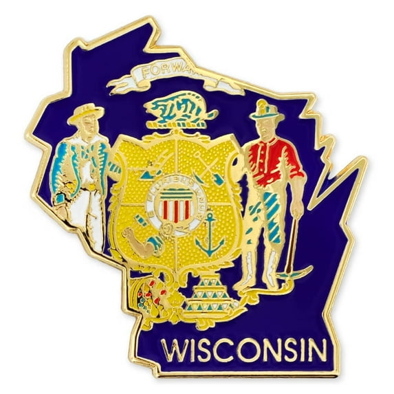 PinMart Wisconsin Shape Flag Enamel Pins – Gold Plated US State Lapel ...