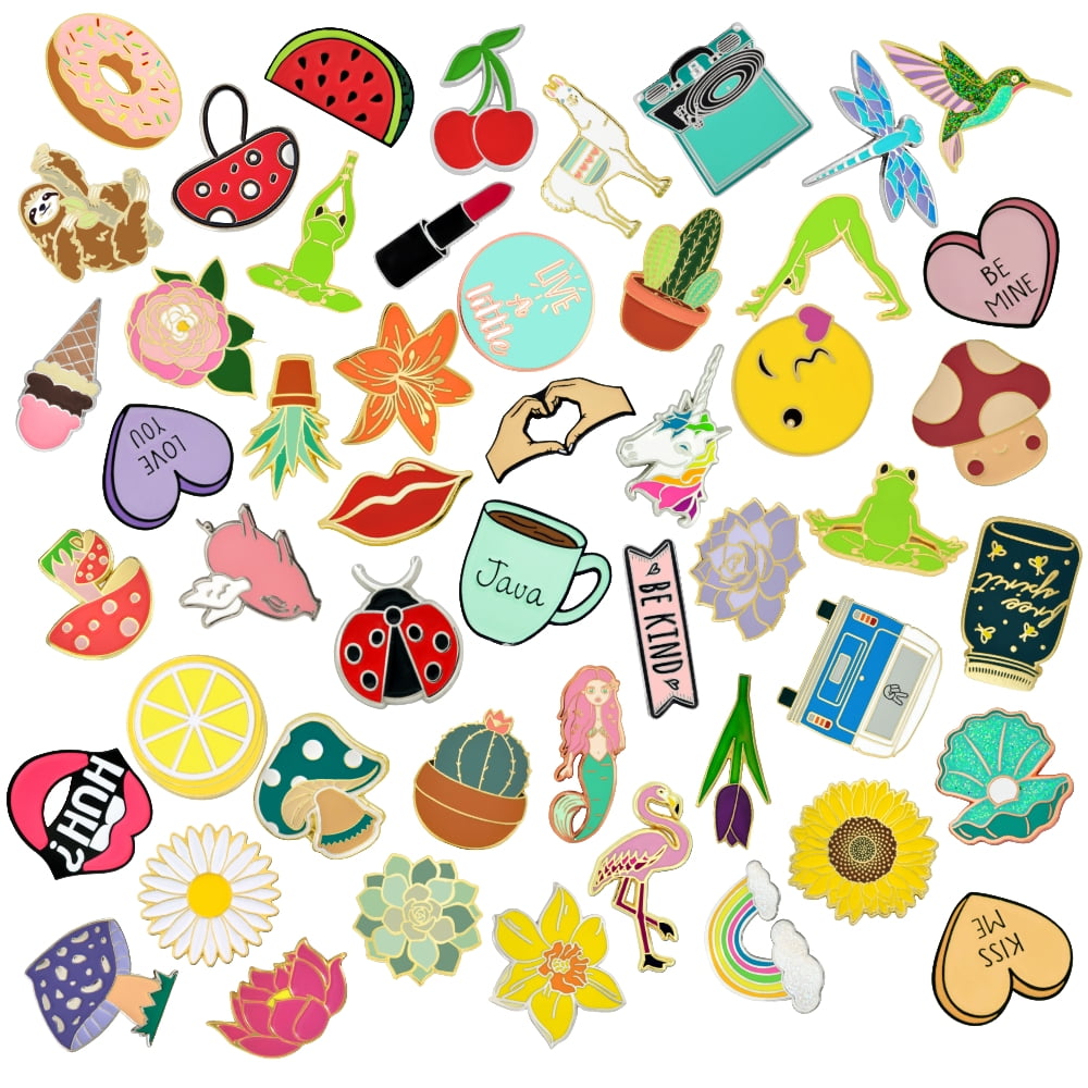 PinMart's 50 Piece Cute and Trendy Bulk Enamel Pin Set for Adults and ...