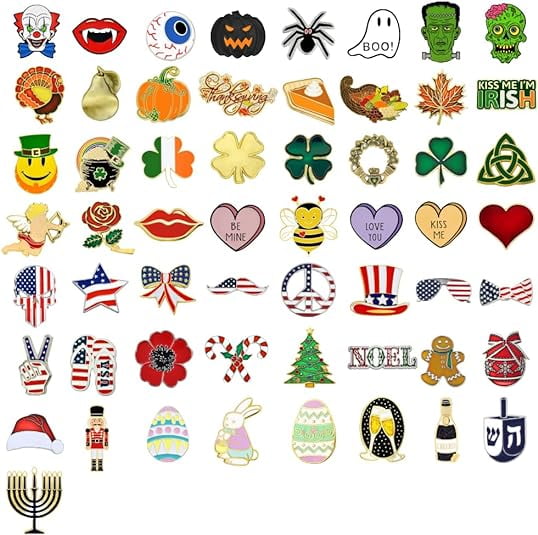 PinMart's 57 Piece Holiday Enamel Pin Set - Unisex Bundle of Lapel Pins ...