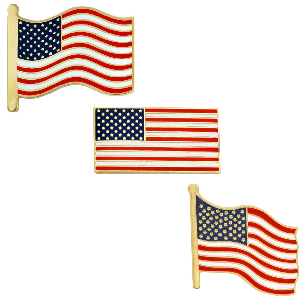 PinMart's American Flag Enamel Lapel Pin 3 Piece Set - Walmart.com