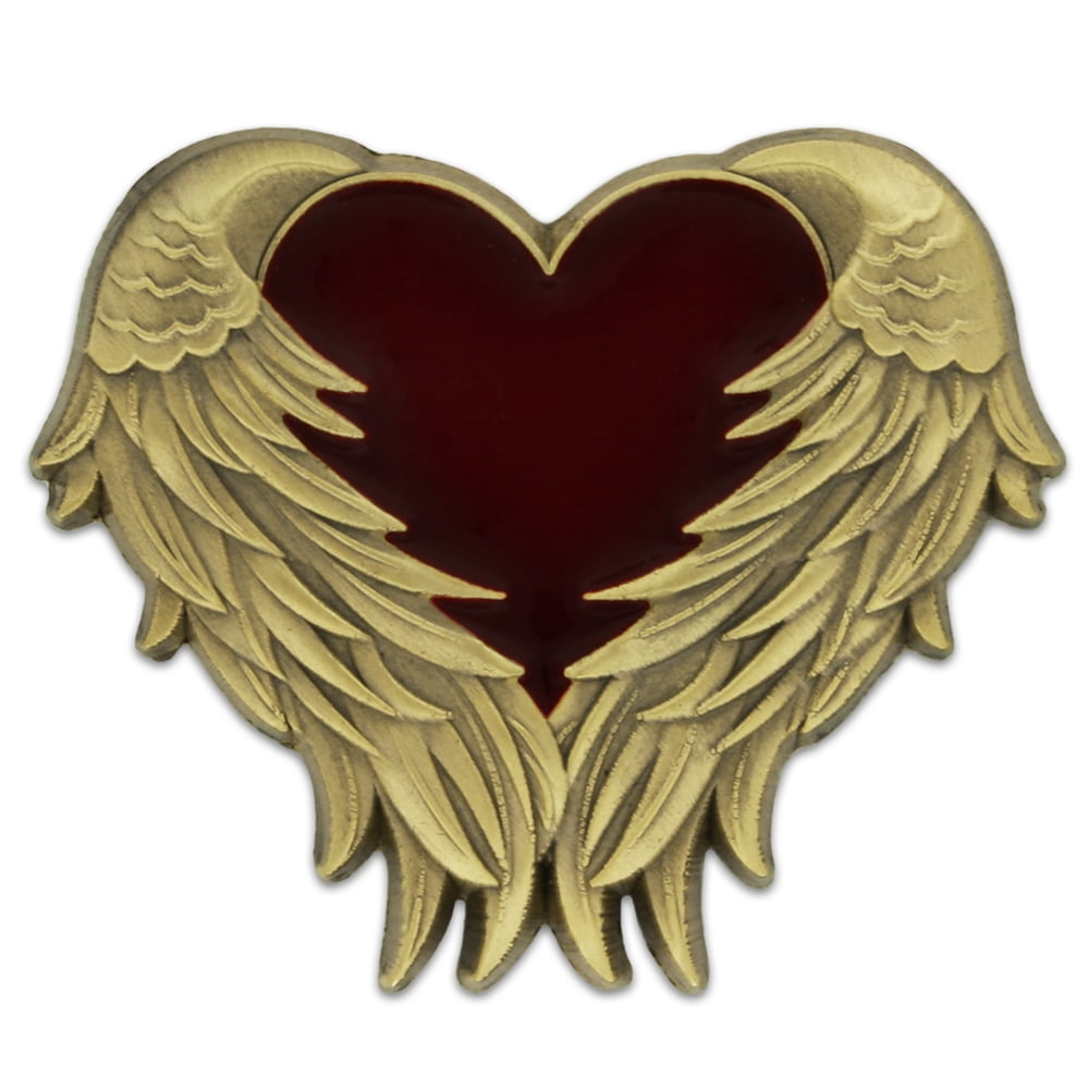 PinMart's Antique Gold Heart with Angel Wings Enamel lapel Pin ...