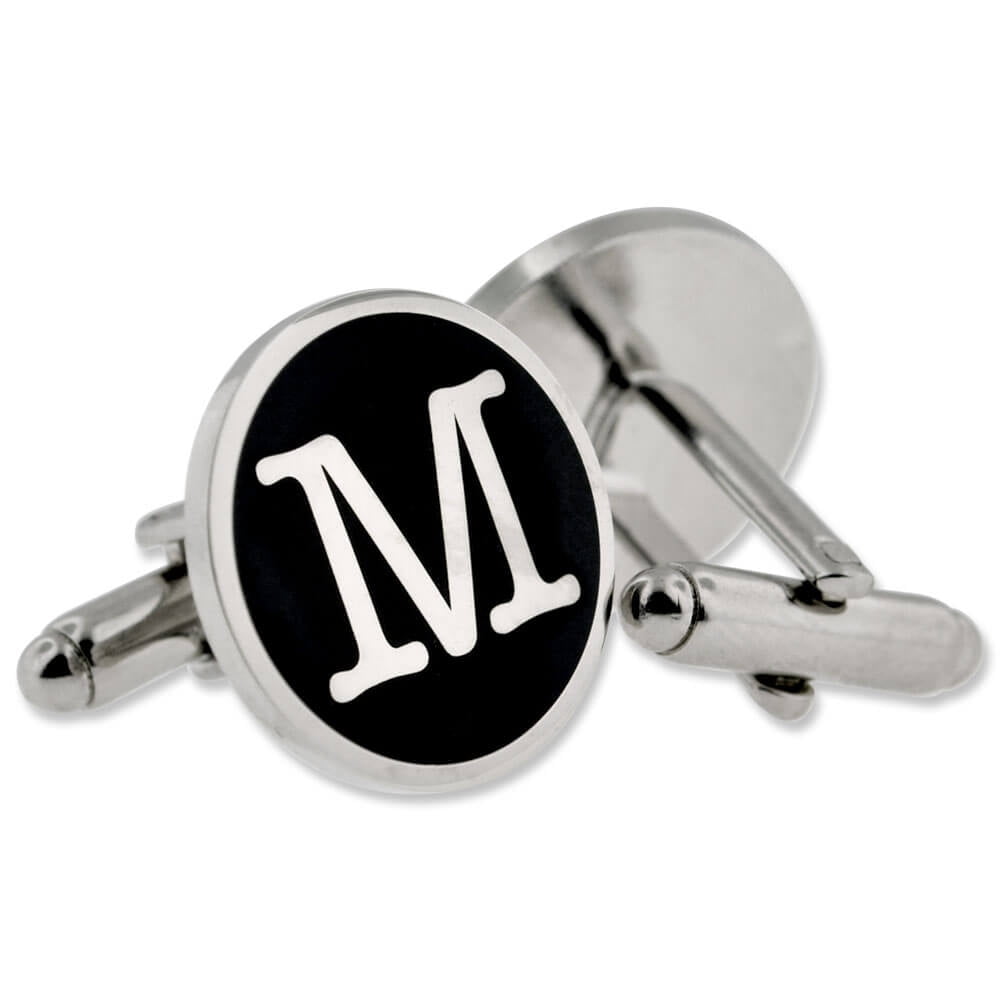 PinMart's Black & Silver Alphabet Letter Initial Cufflink Set w/ Gift ...
