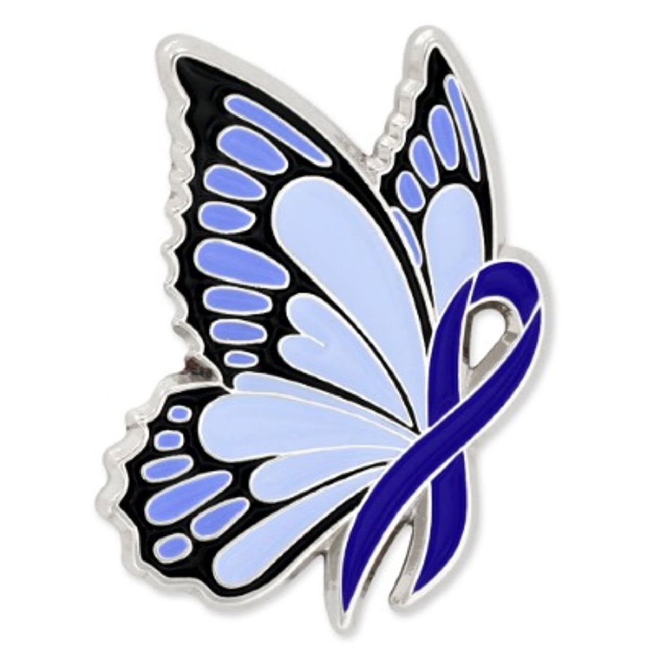 PinMart's Blue Ribbon Butterfly Pin - Awareness Ribbon Enamel Pin ...