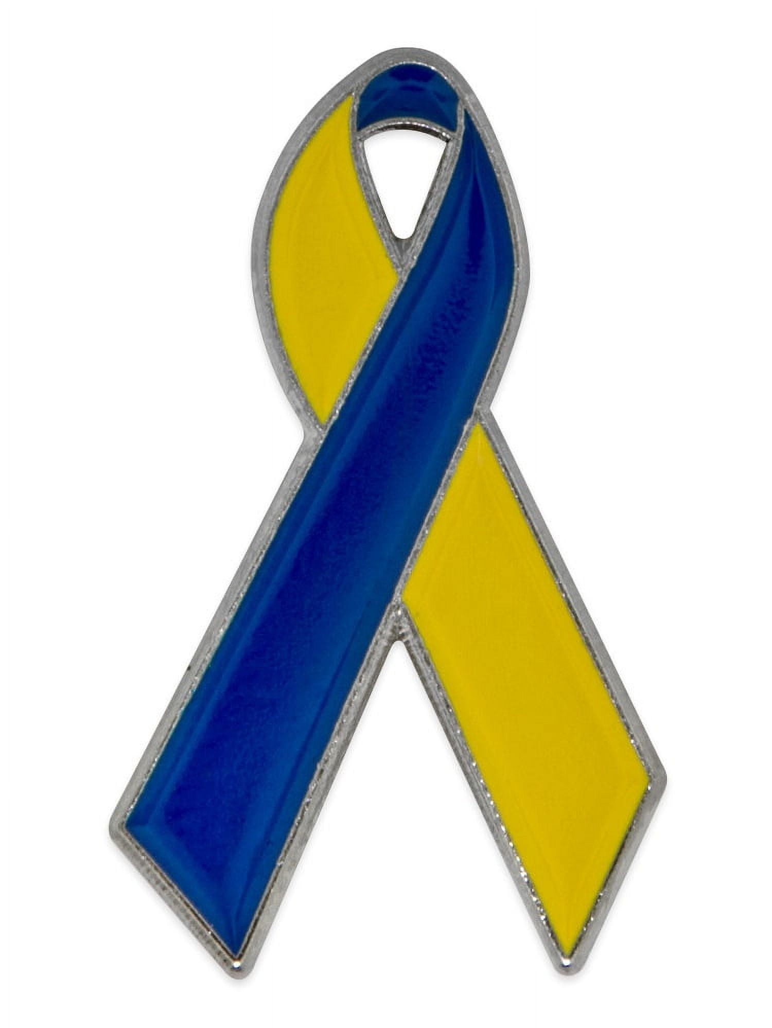 PinMart's Blue and Yellow Down Syndrome Awareness Ribbon Enamel Lapel ...