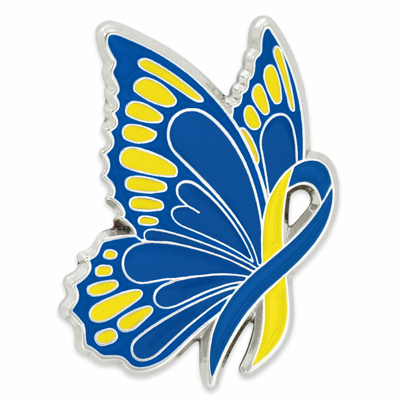PinMart's Blue and Yellow Ribbon Butterfly Pin - Awareness Ribbon ...