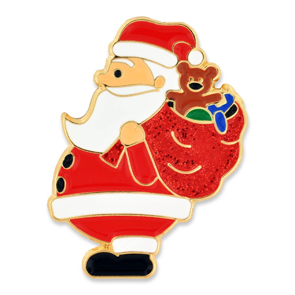 PinMart's Christmas Santa and Glitter Toy Bag Enamel Lapel Pin ...