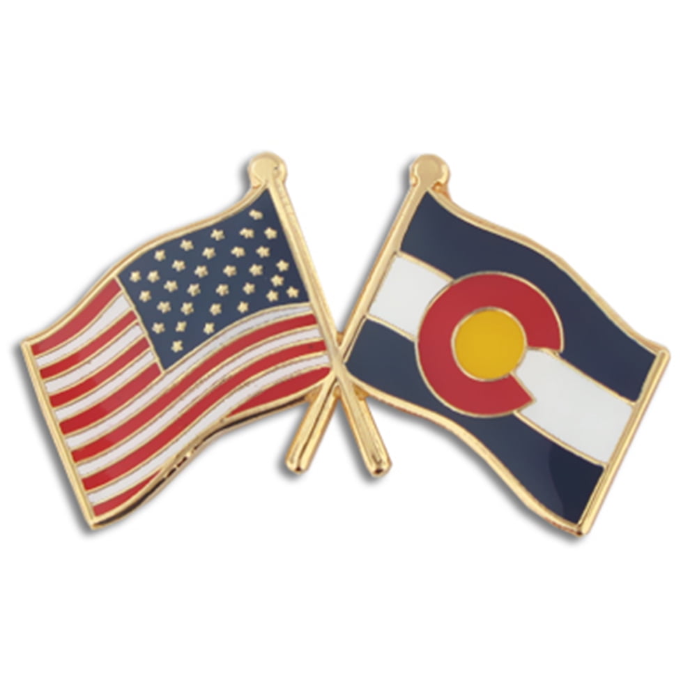 PinMart's Colorado and USA Crossed Friendship Flag Enamel Lapel Pin ...