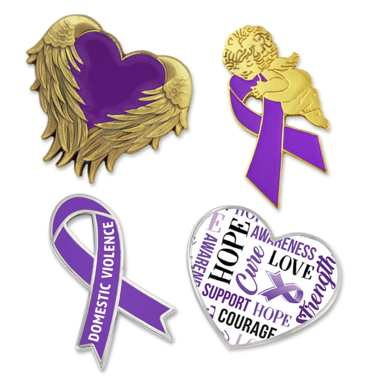 PinMart's Domestic Violence Awareness Purple Heart Ribbon Unisex Enamel ...