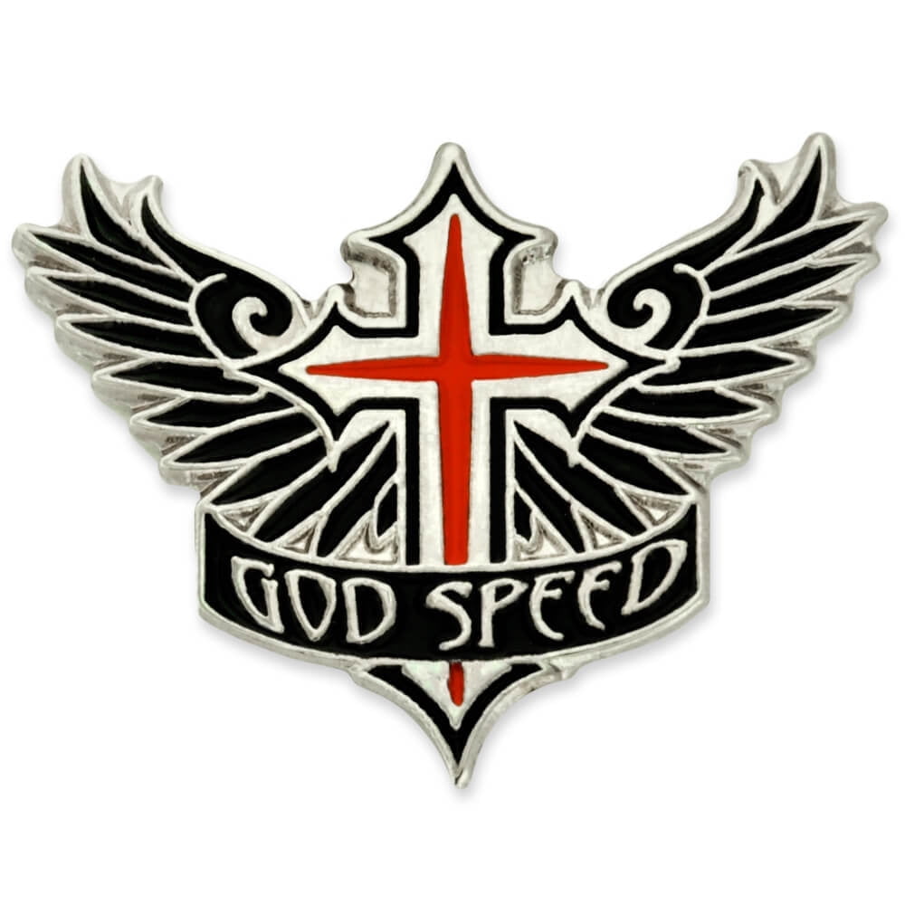 PinMart's God Speed Cross Angel Wings Biker Enamel Lapel Pin - Walmart.com