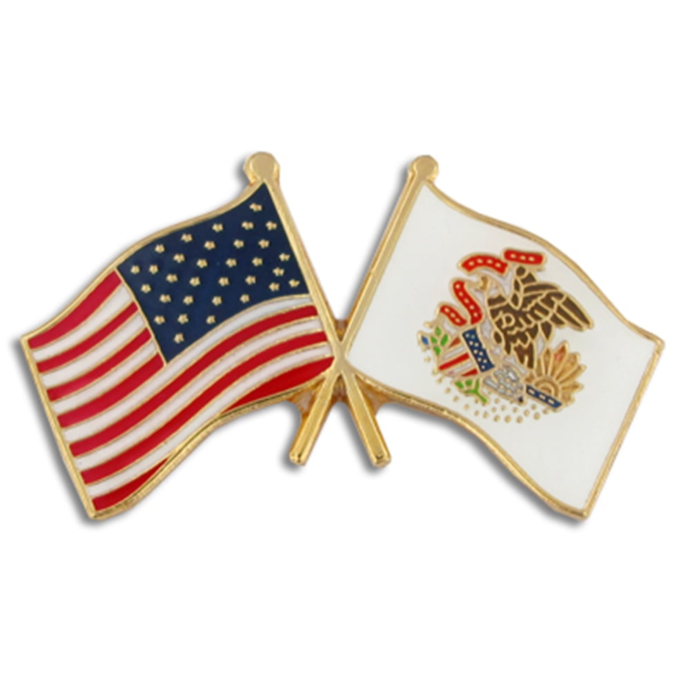 PinMart's Illinois and USA Crossed Friendship Flag Enamel Lapel Pin ...