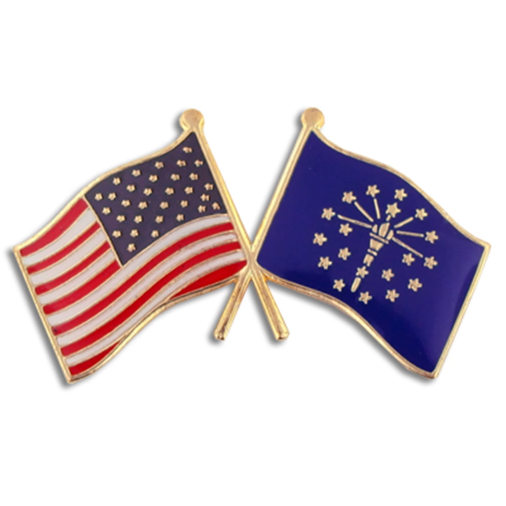PinMart's Indiana and USA Crossed Friendship Flag Enamel Lapel Pin ...