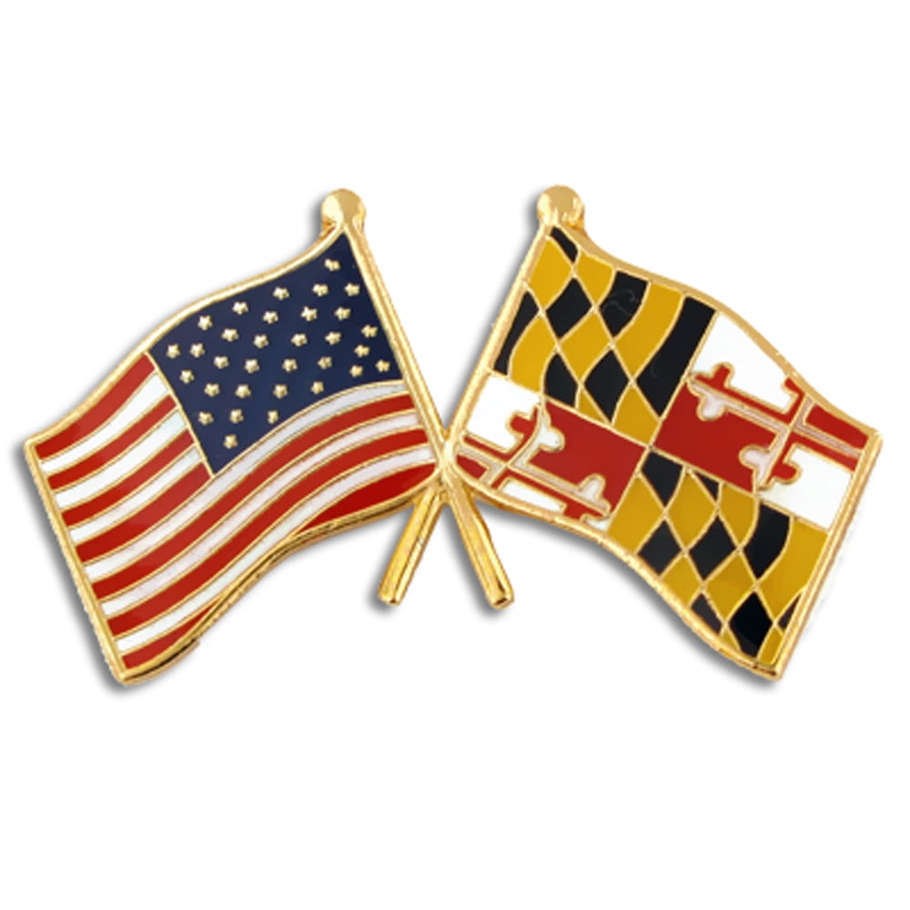 PinMart's Maryland and USA Crossed Friendship Flag Enamel Lapel Pin ...