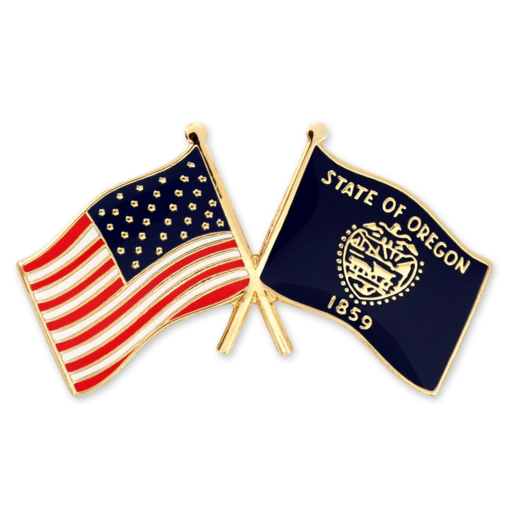 PinMart's Oregon and USA Crossed Friendship Flag Enamel Lapel Pin ...