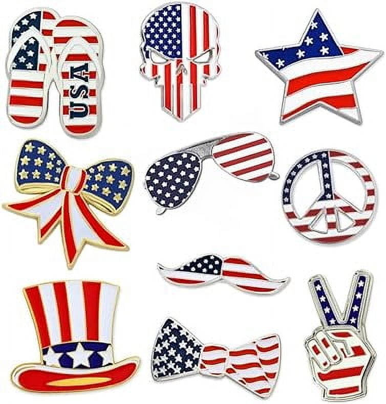 PinMart's Patriotic 4th of July American Flag Enamel Lapel Pin Set ...
