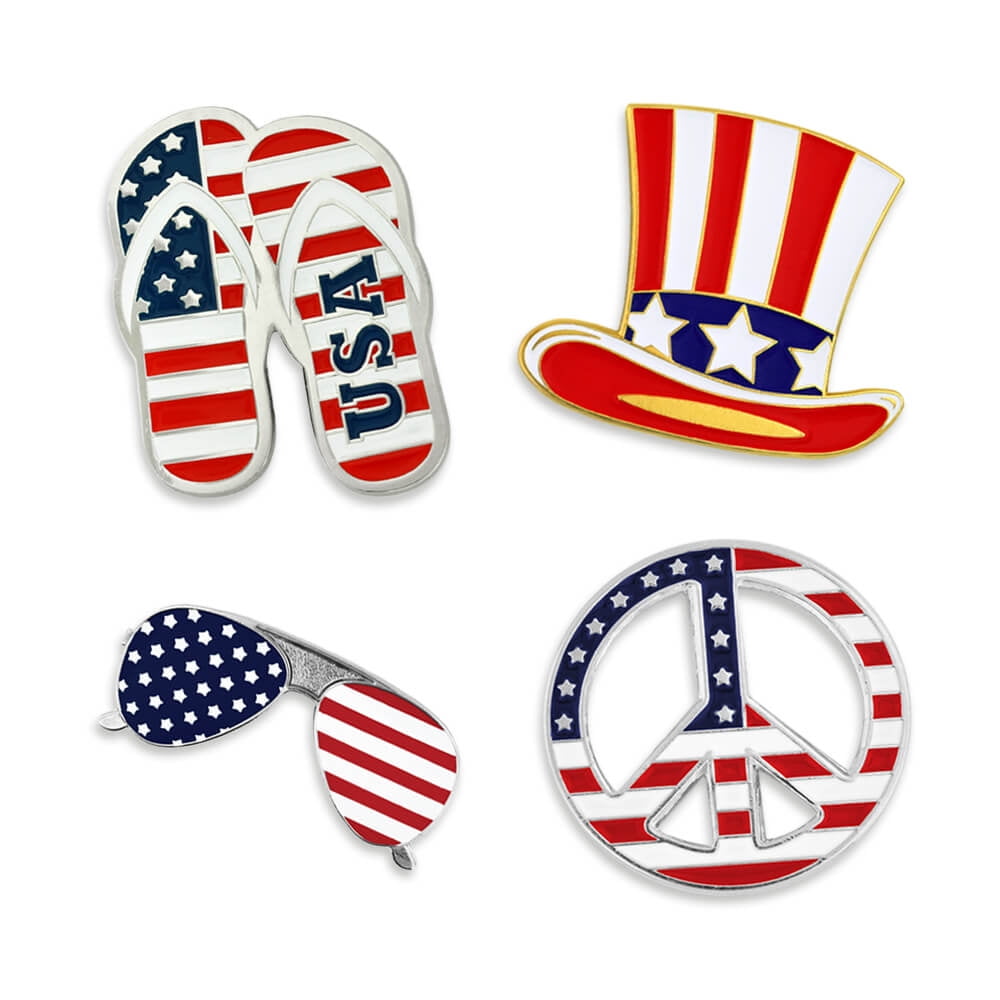PinMart's Patriotic 4th of July American Flag Enamel Lapel Pin Set ...