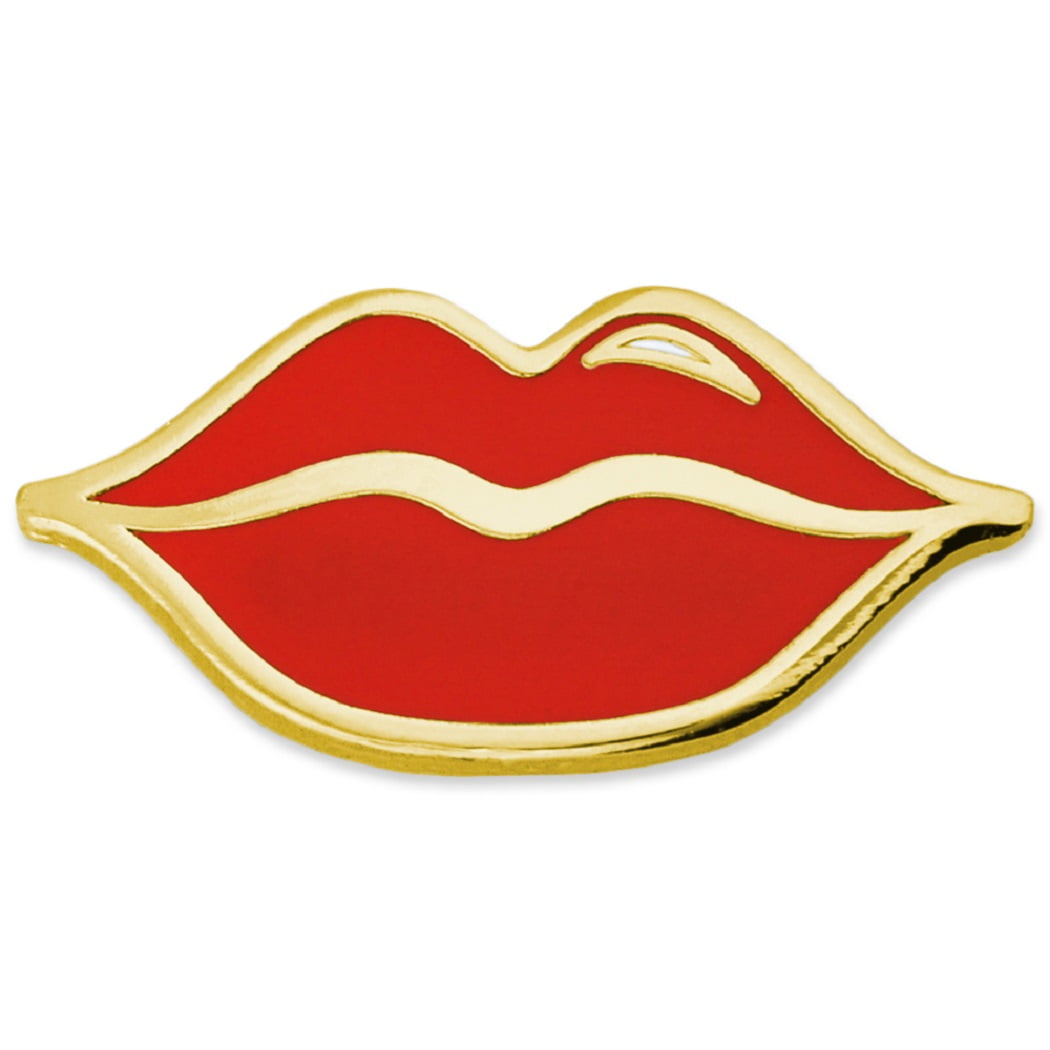 PinMart's Red and Gold Lips Kissing Cute Trendy Enamel Lapel Pin ...