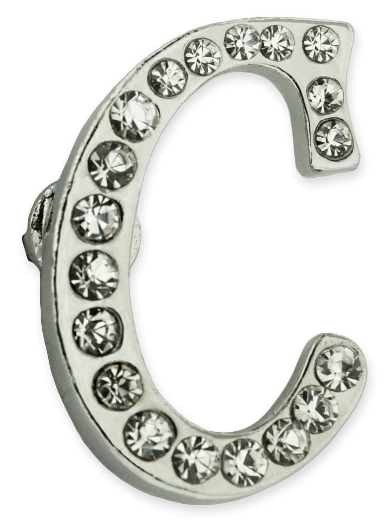 PinMart's Silver Plated Rhinestone Alphabet Letter C Lapel Pin ...