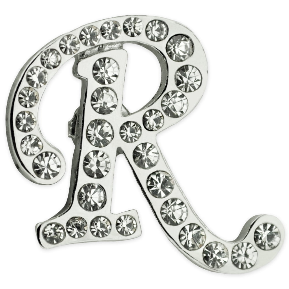PinMart's Silver Plated Rhinestone Alphabet Letter R Lapel Pin ...