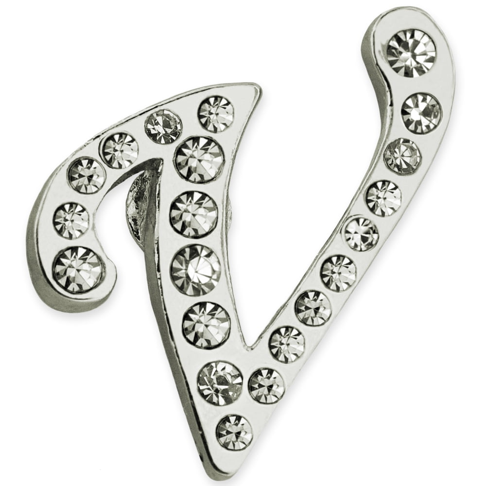 PinMart's Silver Plated Rhinestone Alphabet Letter V Lapel Pin ...