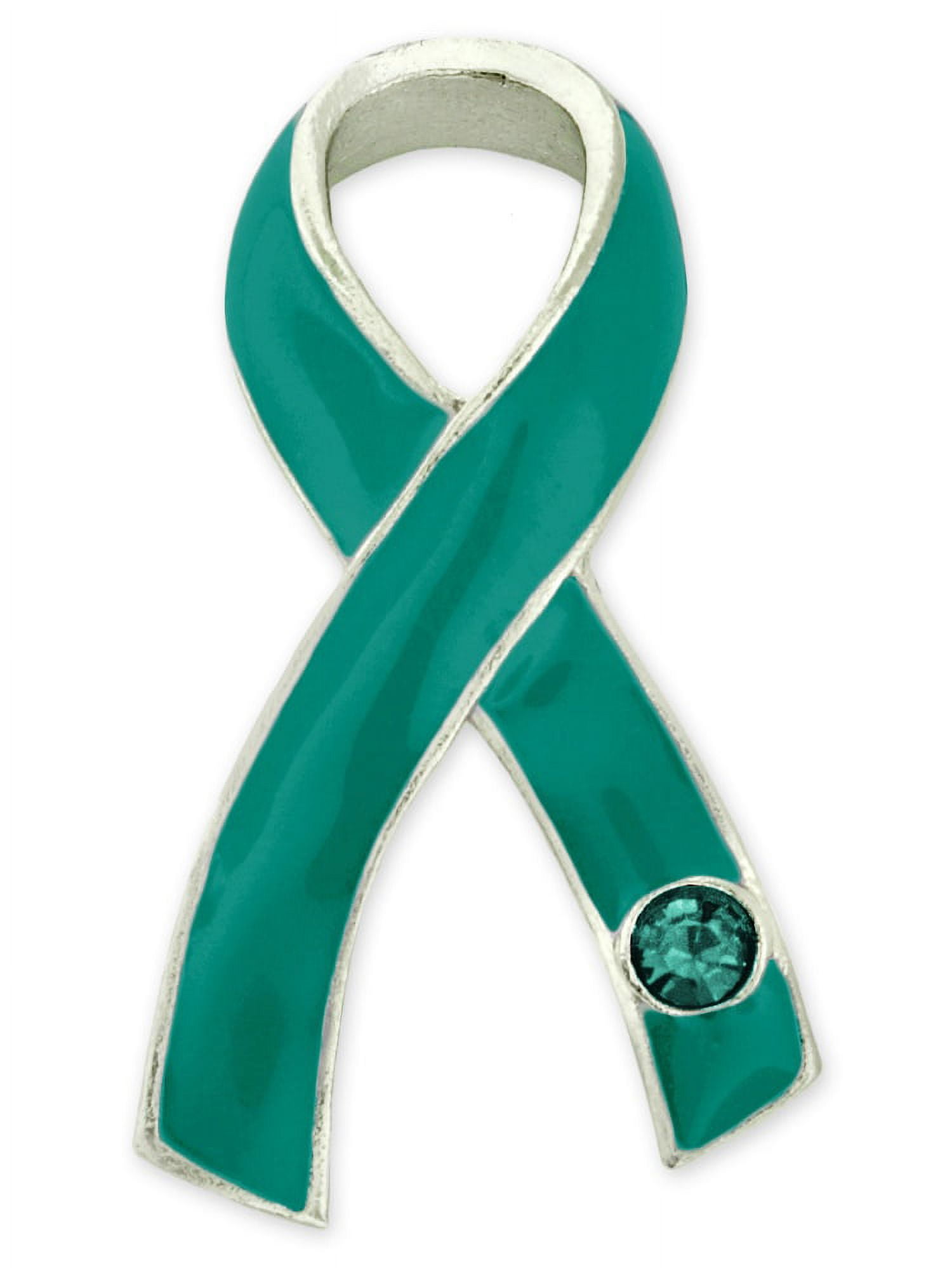 PinMart's Teal Awareness Ribbon with Rhinestone Enamel Lapel Pin ...