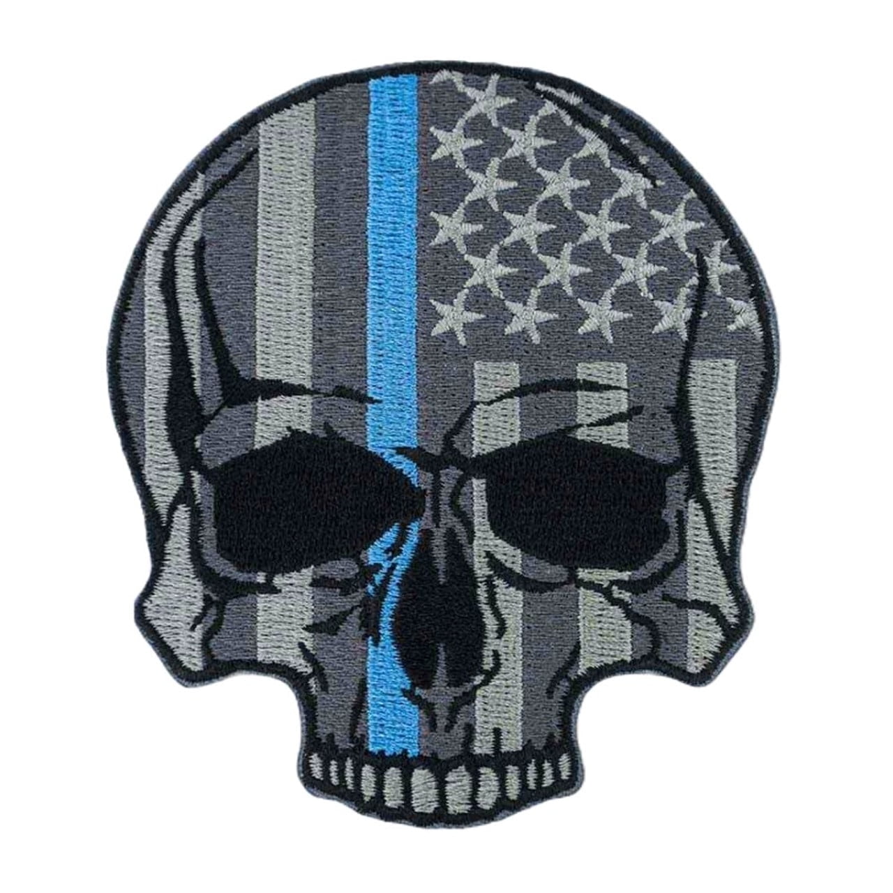 PinMart's Thin Blue Line Skull Embroidered Iron-On Patch - 10 Pack ...