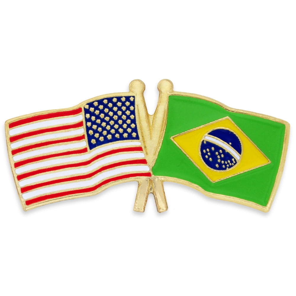PinMart's USA and Brazil Crossed Friendship Flag Enamel Lapel Pin ...