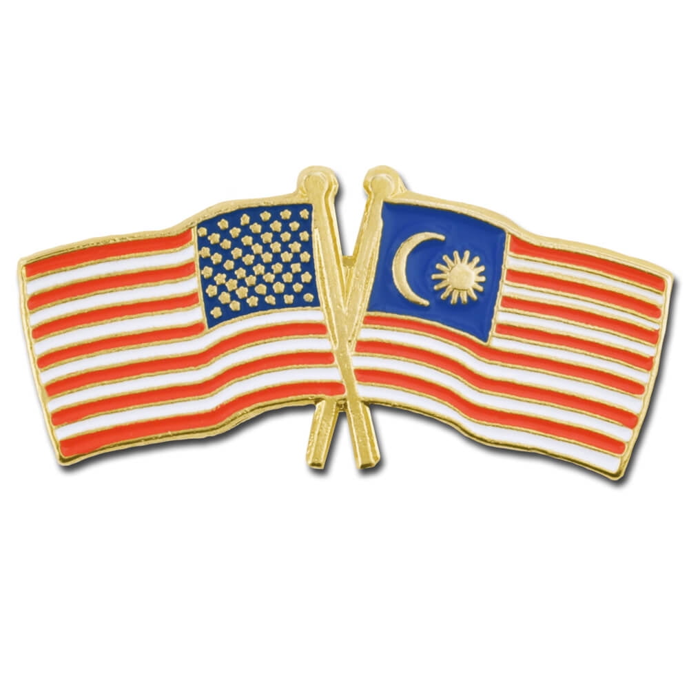 PinMart's USA and Malaysia Crossed Friendship Flag Enamel Lapel Pin ...