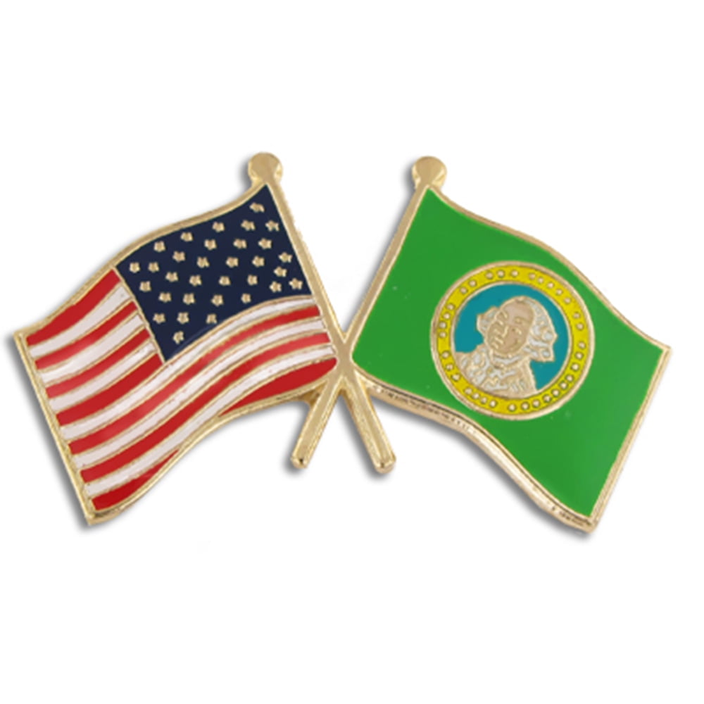PinMart's Washington and USA Crossed Friendship Flag Enamel Lapel Pin ...