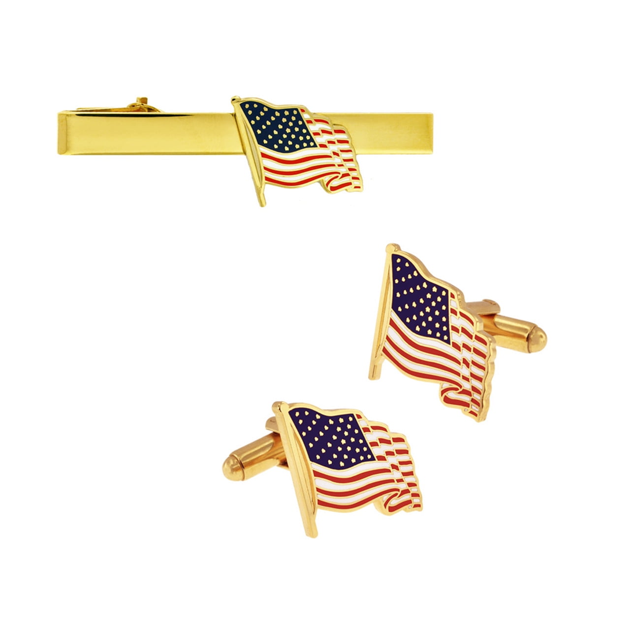 PinMarts American Flag Tie Clip & Cufflink USA Patriotic Bundle - Gold ...