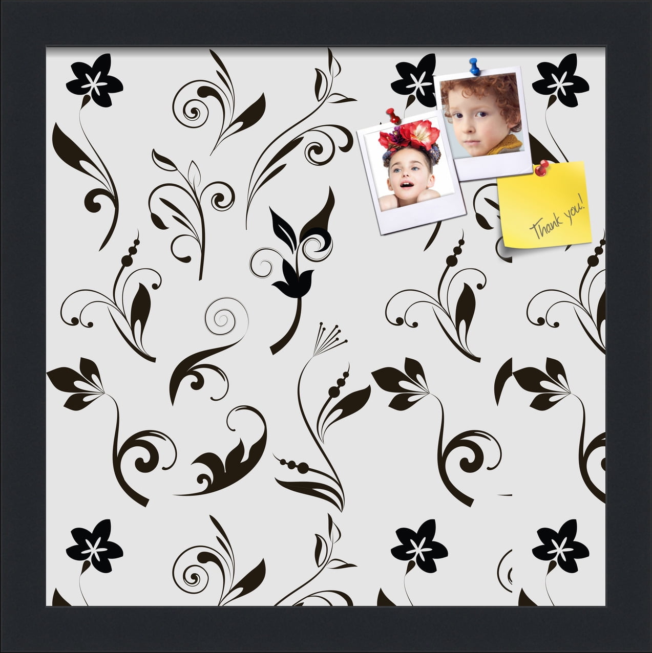 PinPix 12x12 Custom Cork Bulletin Board Floral Black Flower Poster ...