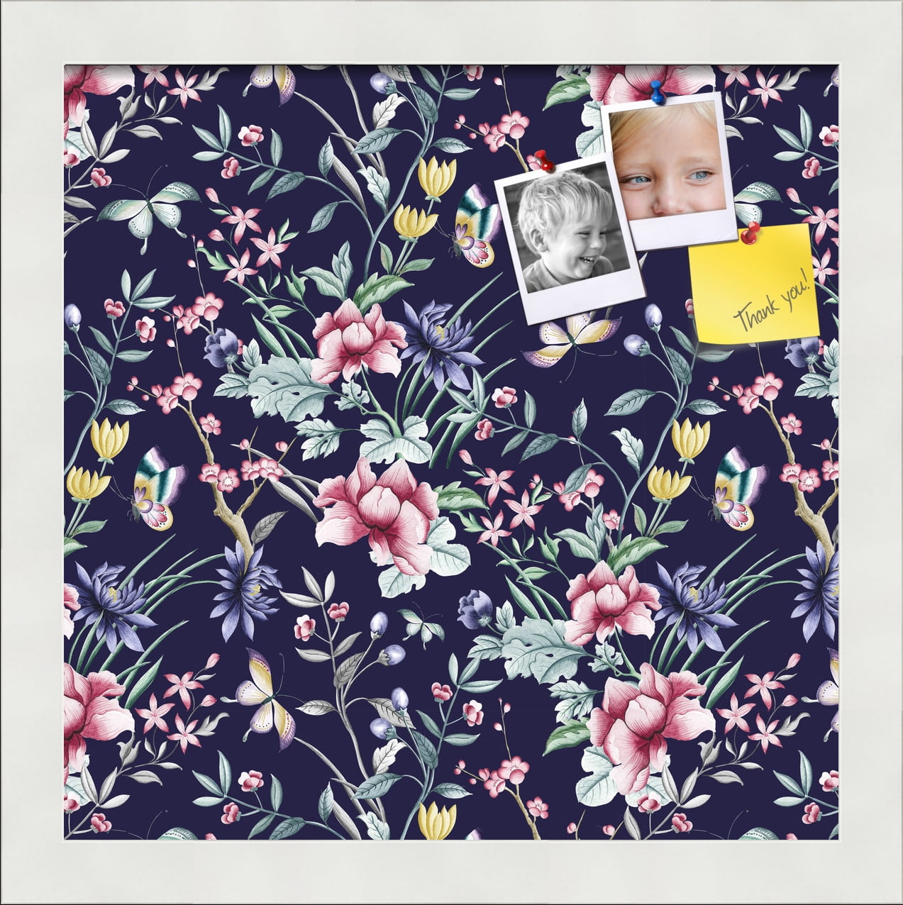 PinPix 12x12 Custom Cork Bulletin Board Vintage Japanese Floral Navy ...