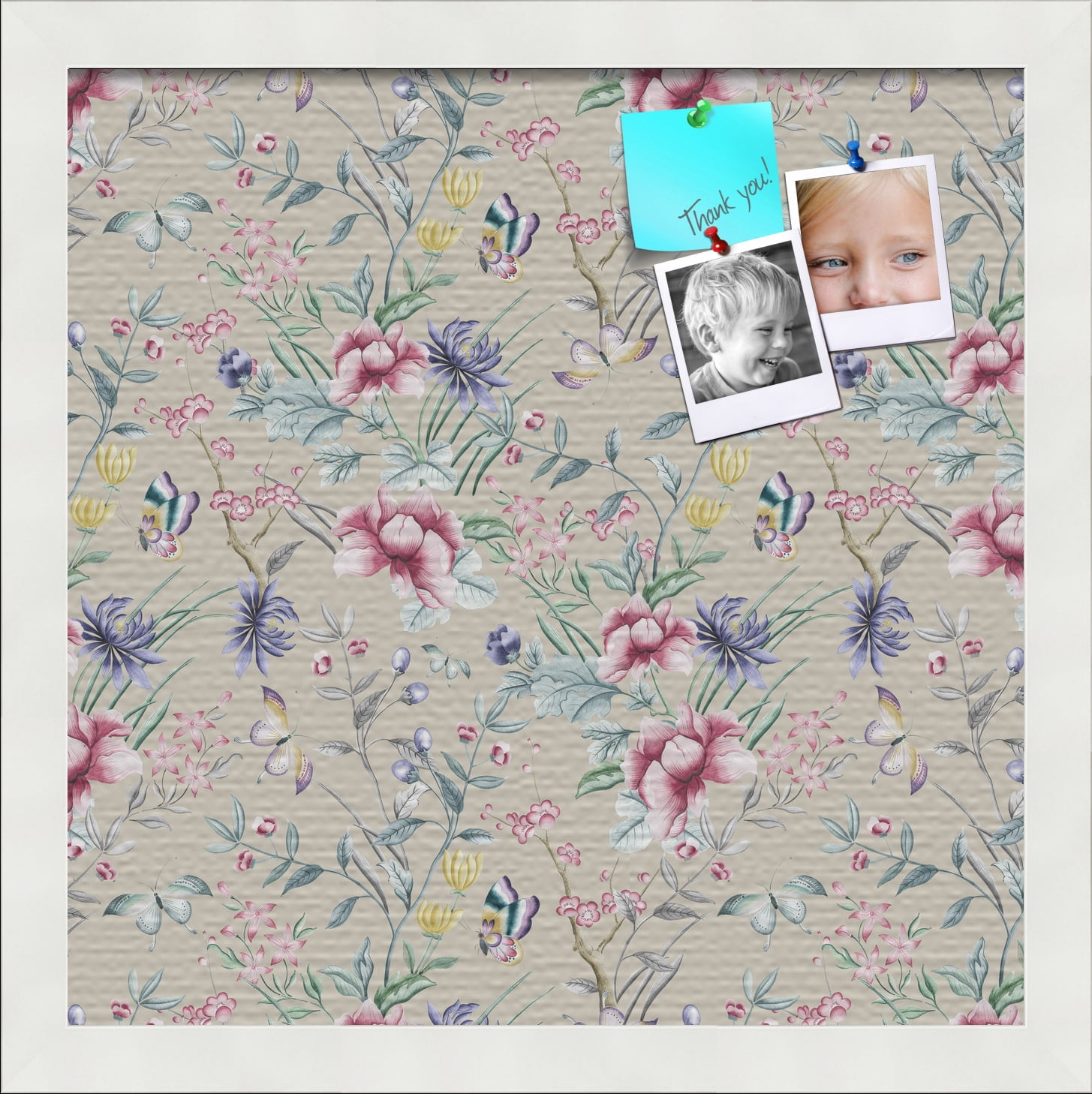 PinPix 14x14 Custom Cork Bulletin Board Vintage Japanese Floral Beige ...