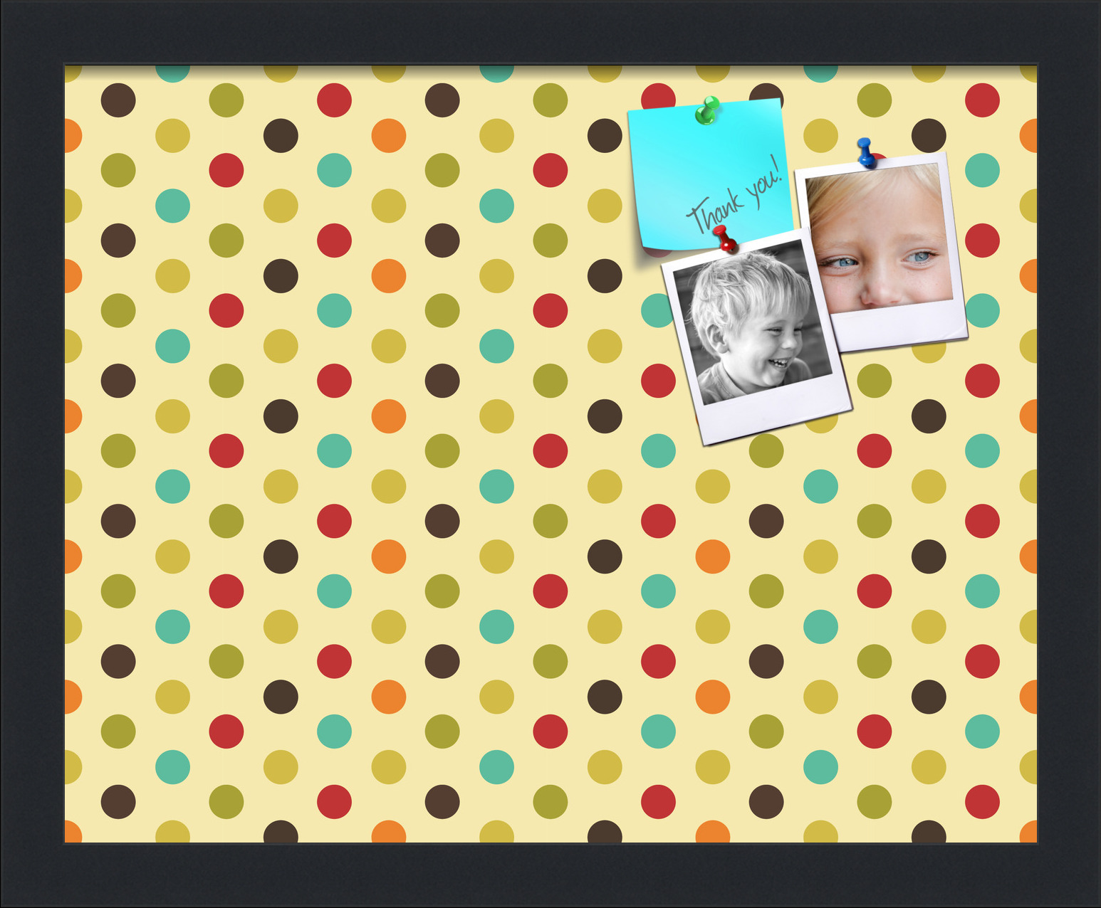 PinPix 15x12 Custom Cork Bulletin Board Yellow Polka Dot Poster Board ...