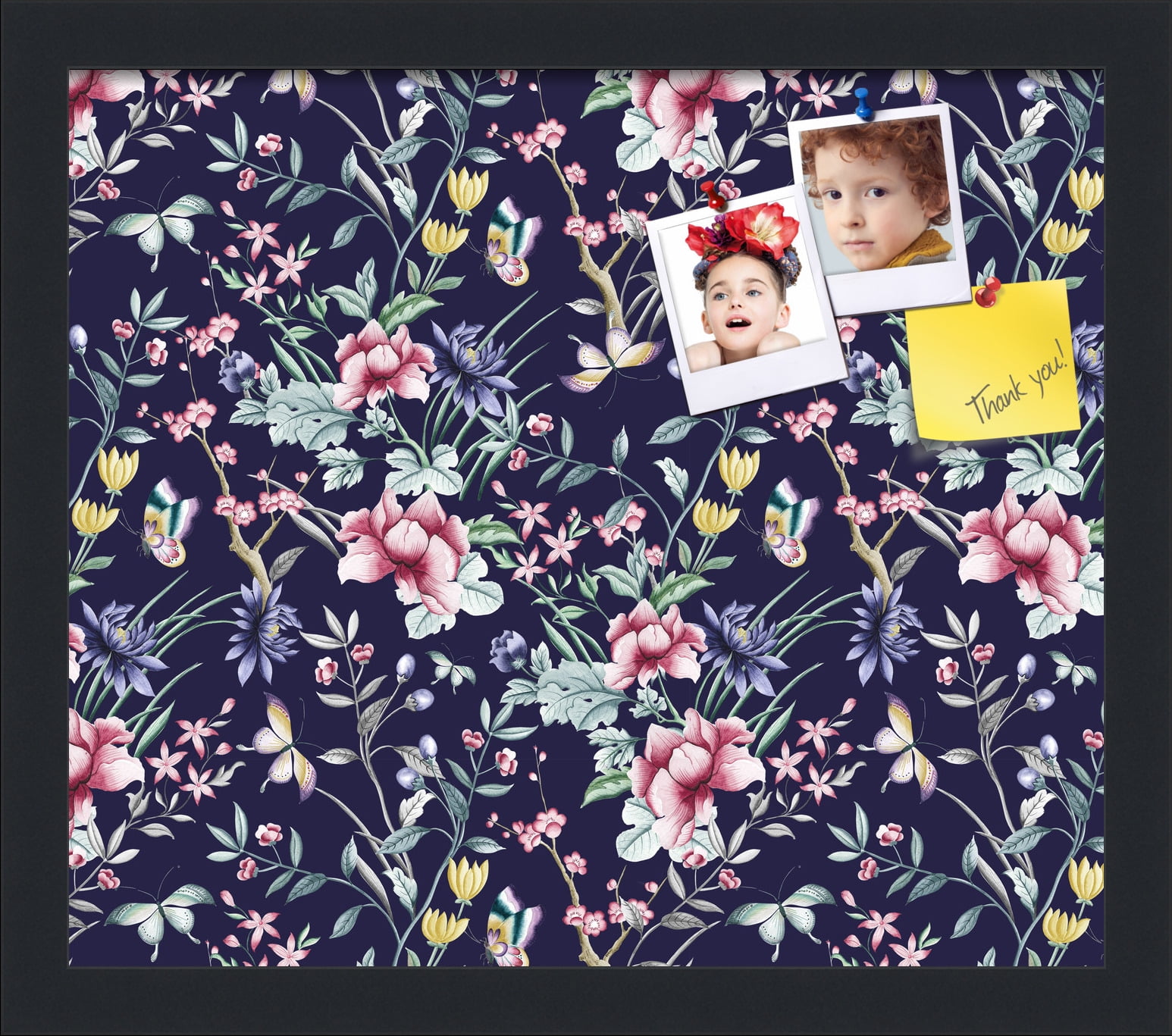 PinPix 15x13 Custom Cork Bulletin Board Vintage Japanese Floral Navy ...