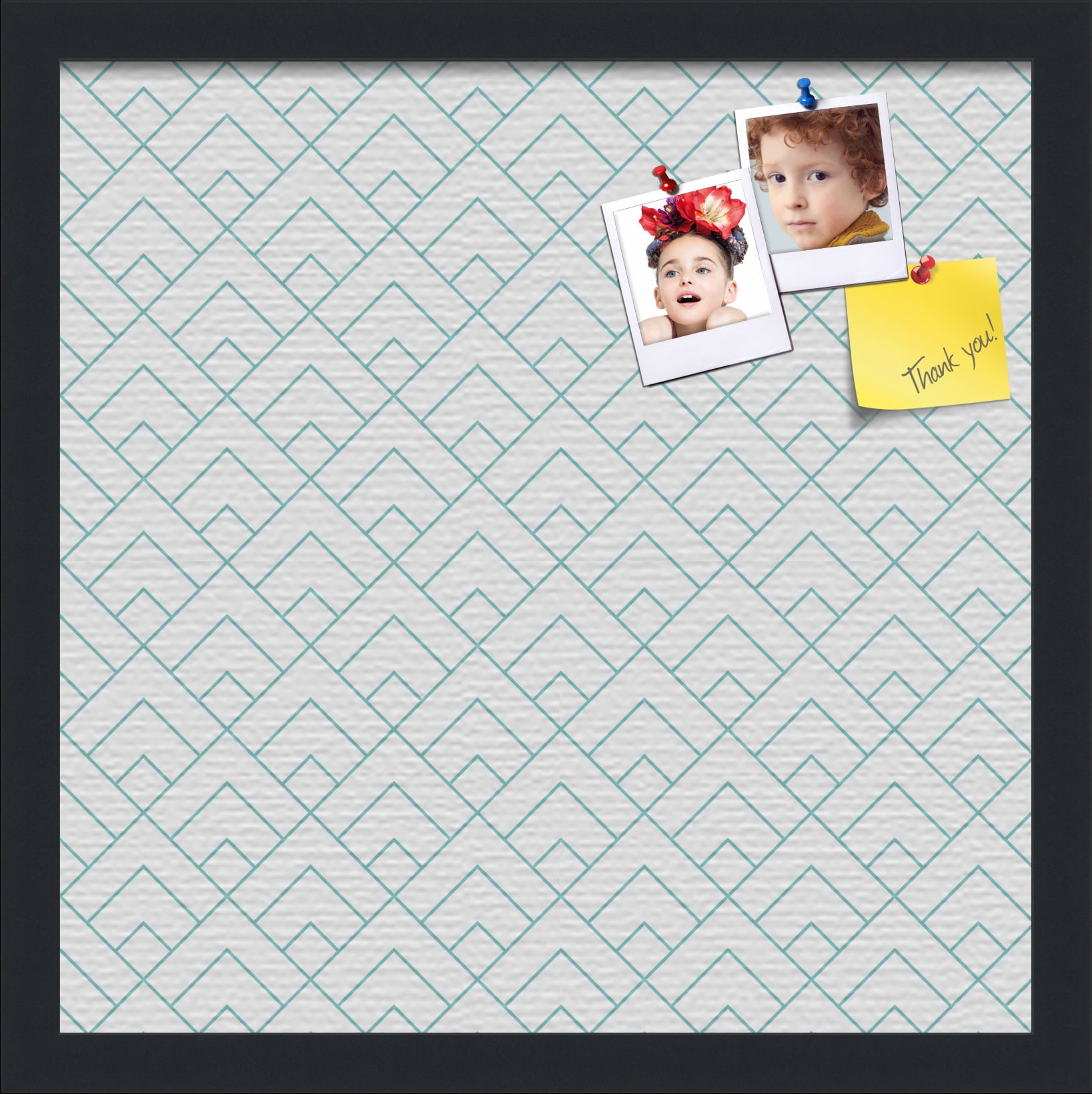 PinPix 16x16 Custom Cork Bulletin Board Peaks Modern Pattern White Aqua ...