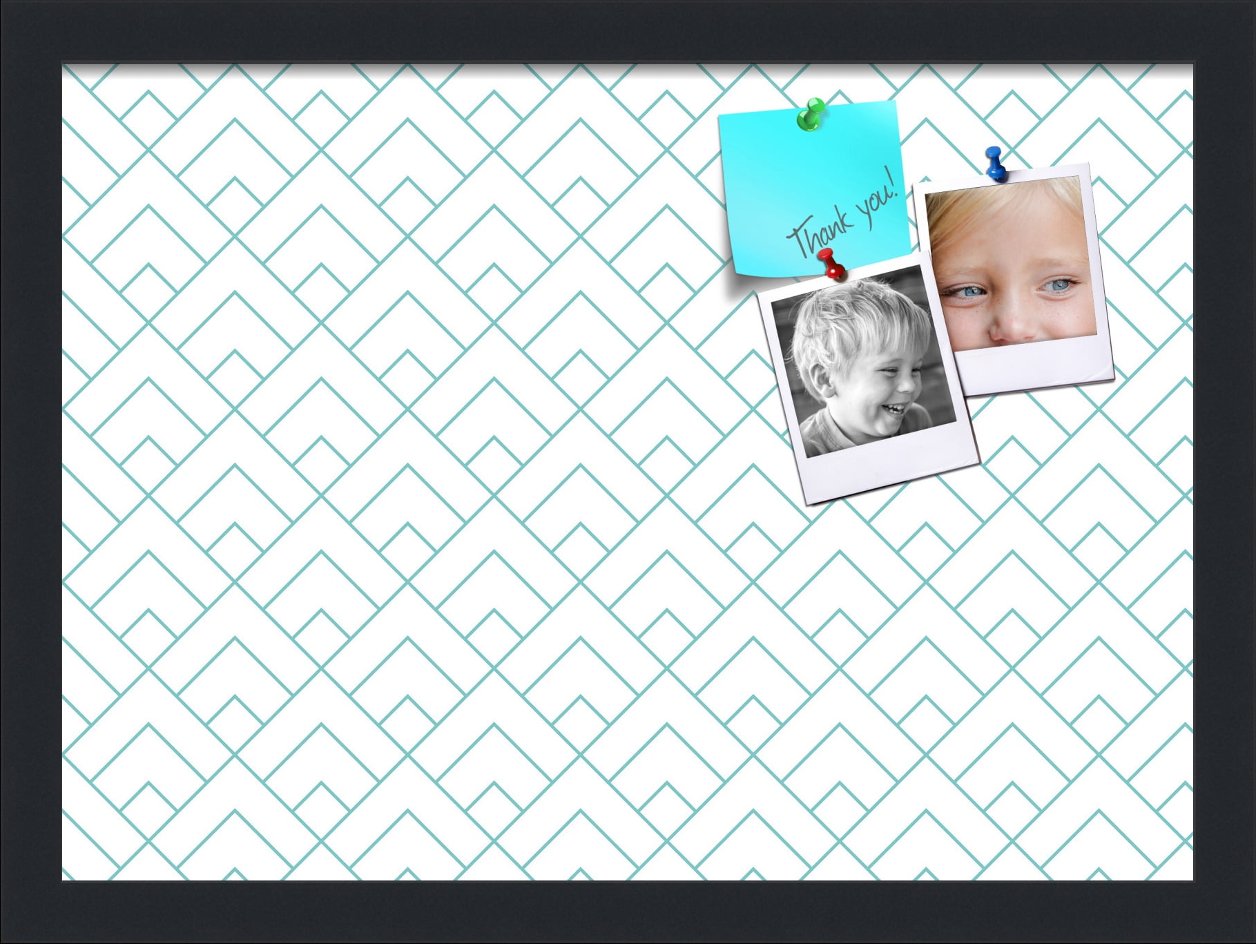PinPix 18x13 Custom Cork Bulletin Board Peaks Modern Pattern White Aqua ...