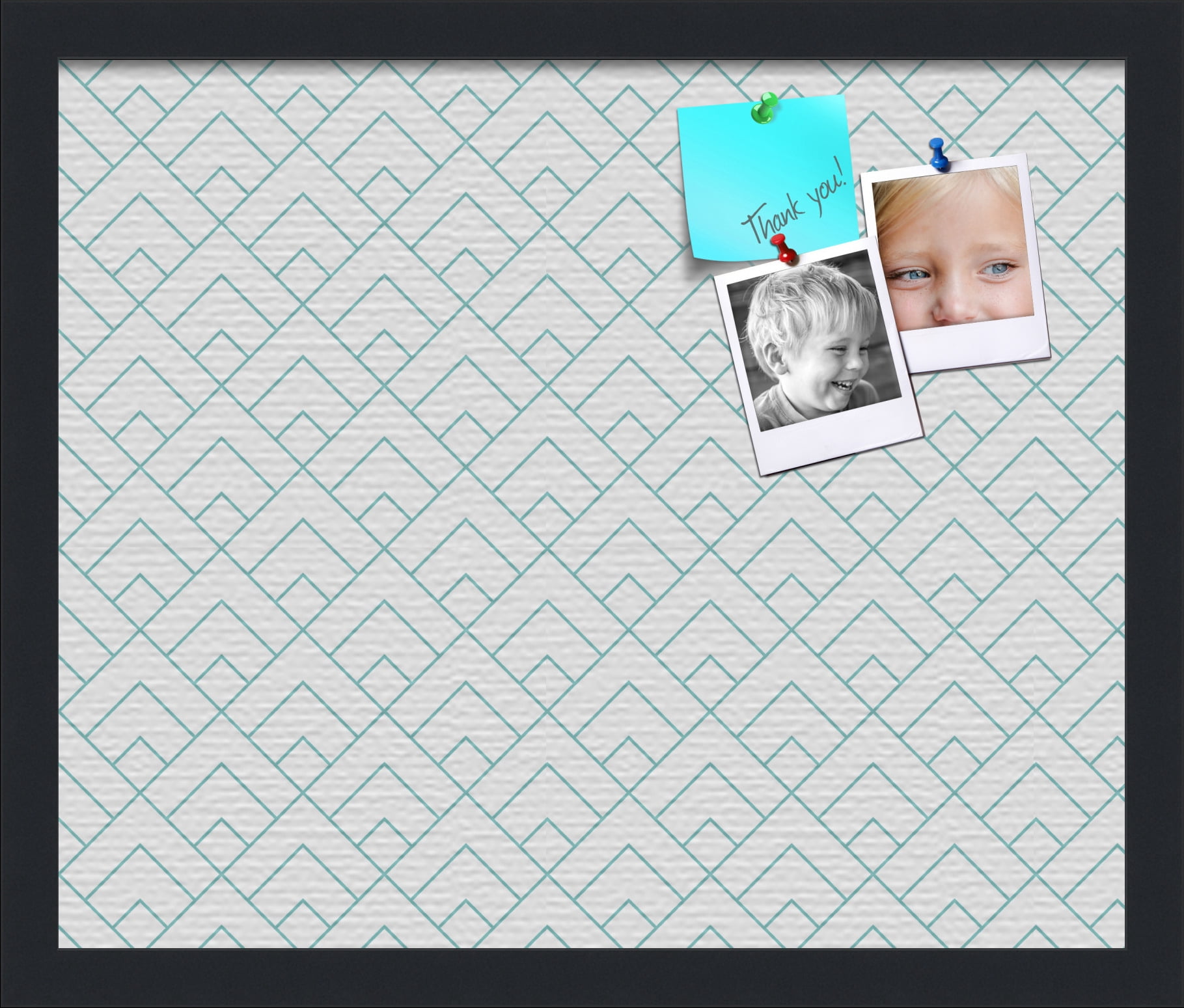 PinPix 18x15 Custom Cork Bulletin Board Peaks Modern Pattern White Aqua ...