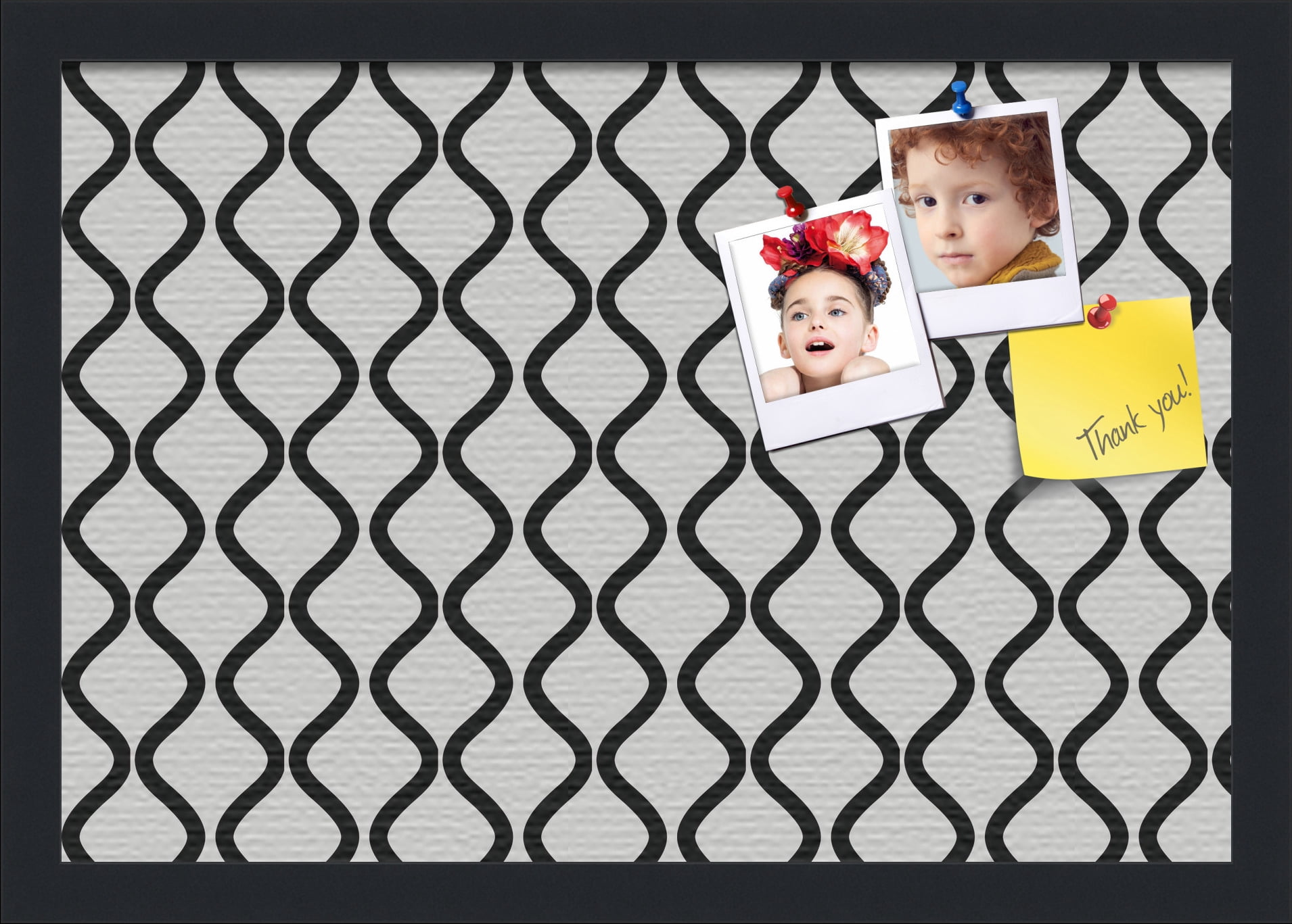 PinPix 19x13 Custom Cork Bulletin Board Black And White Waves Poster ...
