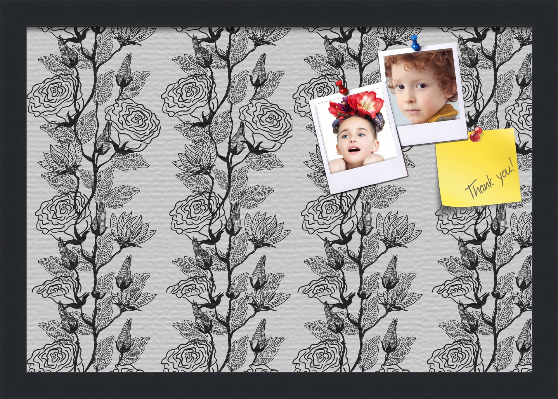 PinPix 19x13 Custom Cork Bulletin Board Floral Design Continuous Roses ...