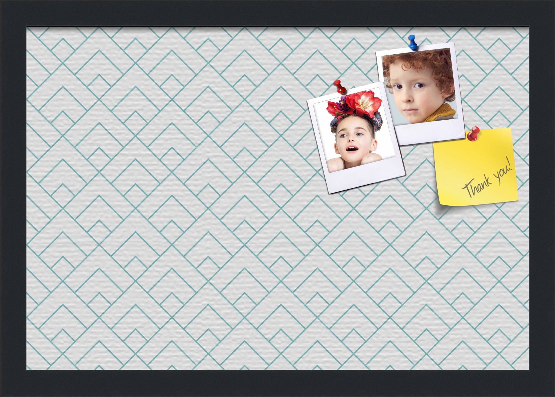 PinPix 19x13 Custom Cork Bulletin Board Peaks Modern Pattern White Aqua ...