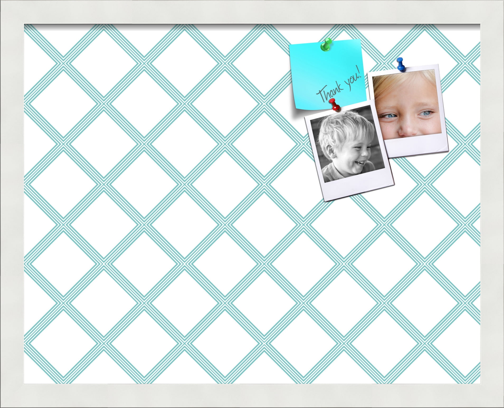PinPix 19x15 Custom Cork Bulletin Board Diamond Modern Pattern Aqua ...