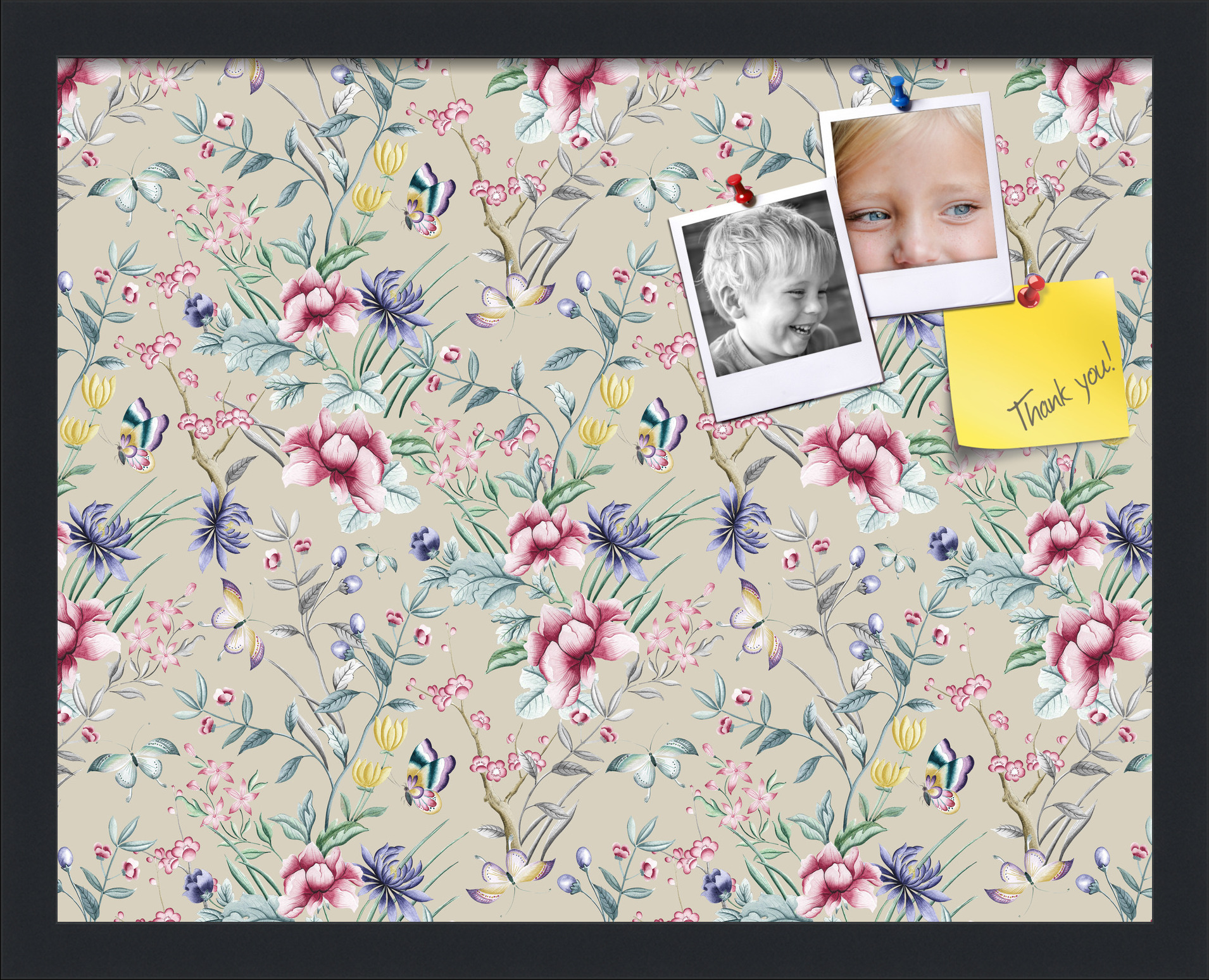 PinPix 19x15 Custom Cork Bulletin Board Vintage Japanese Floral Beige ...