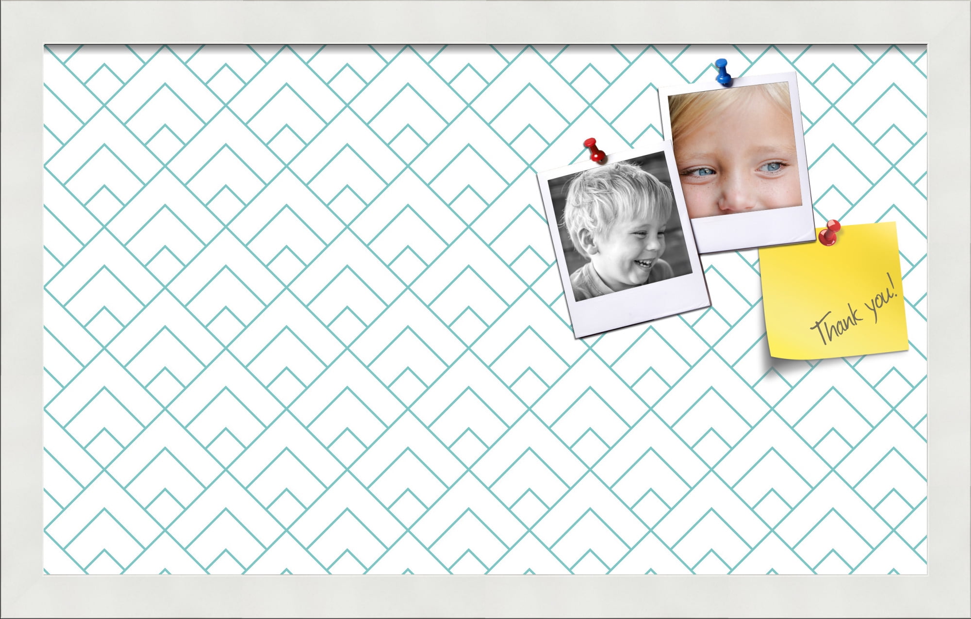 PinPix 20x12 Custom Cork Bulletin Board Peaks Modern Pattern White Aqua ...