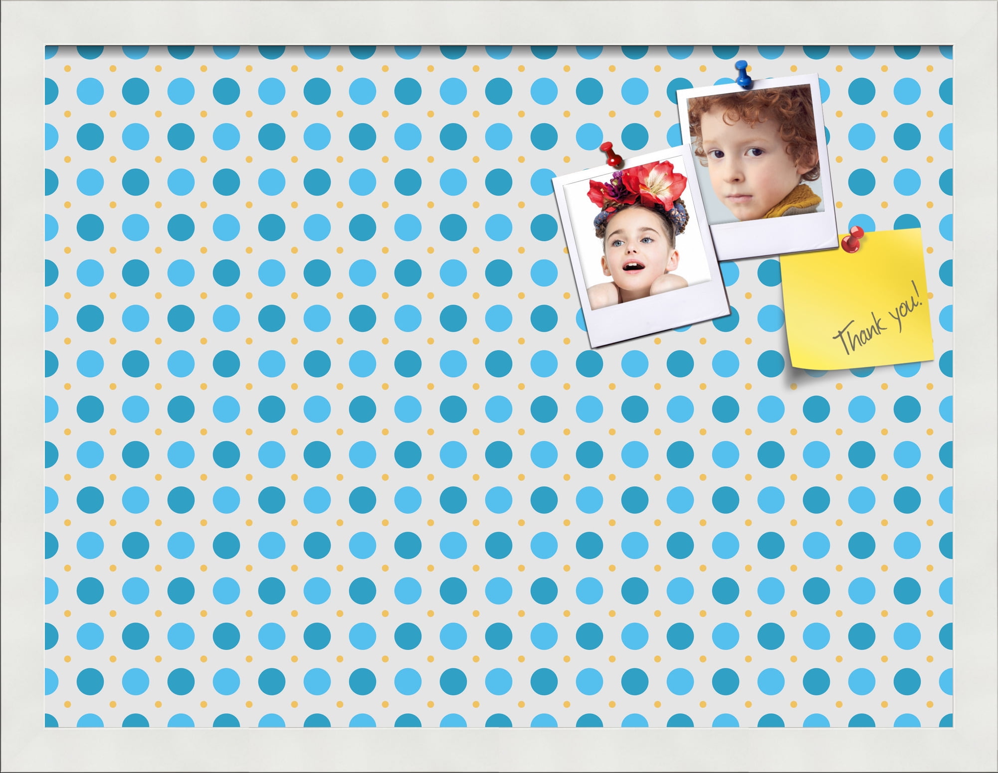 PinPix 20x15 Custom Cork Bulletin Board Bule Polka Dot Poster Board Has ...