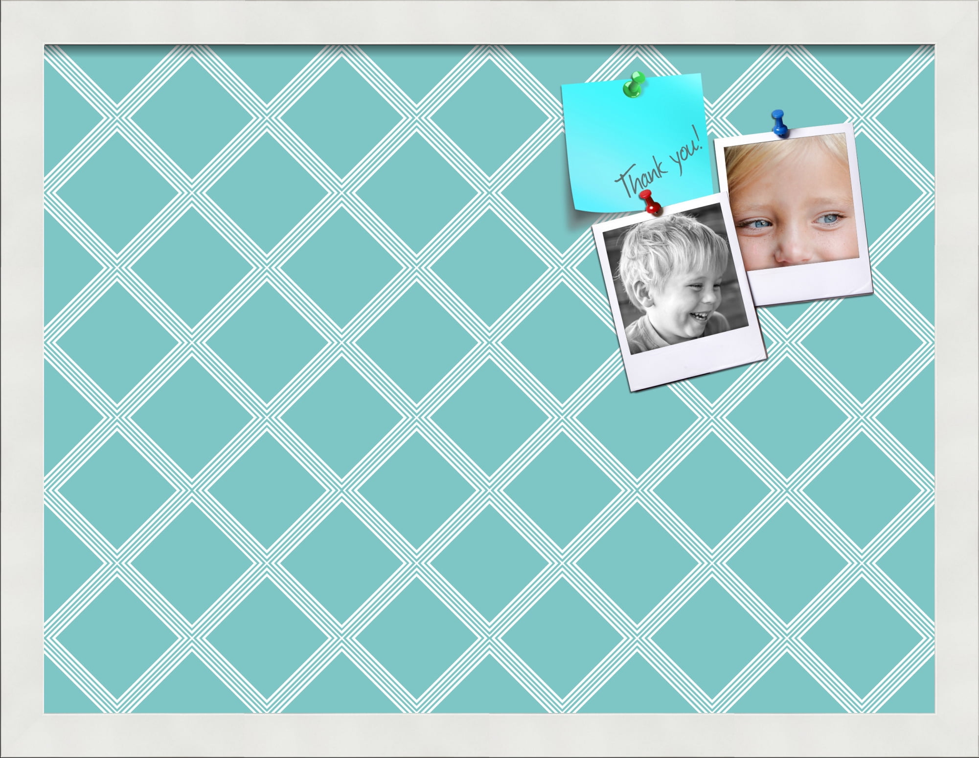 PinPix 20x15 Custom Cork Bulletin Board Diamond Modern Pattern Aqua ...