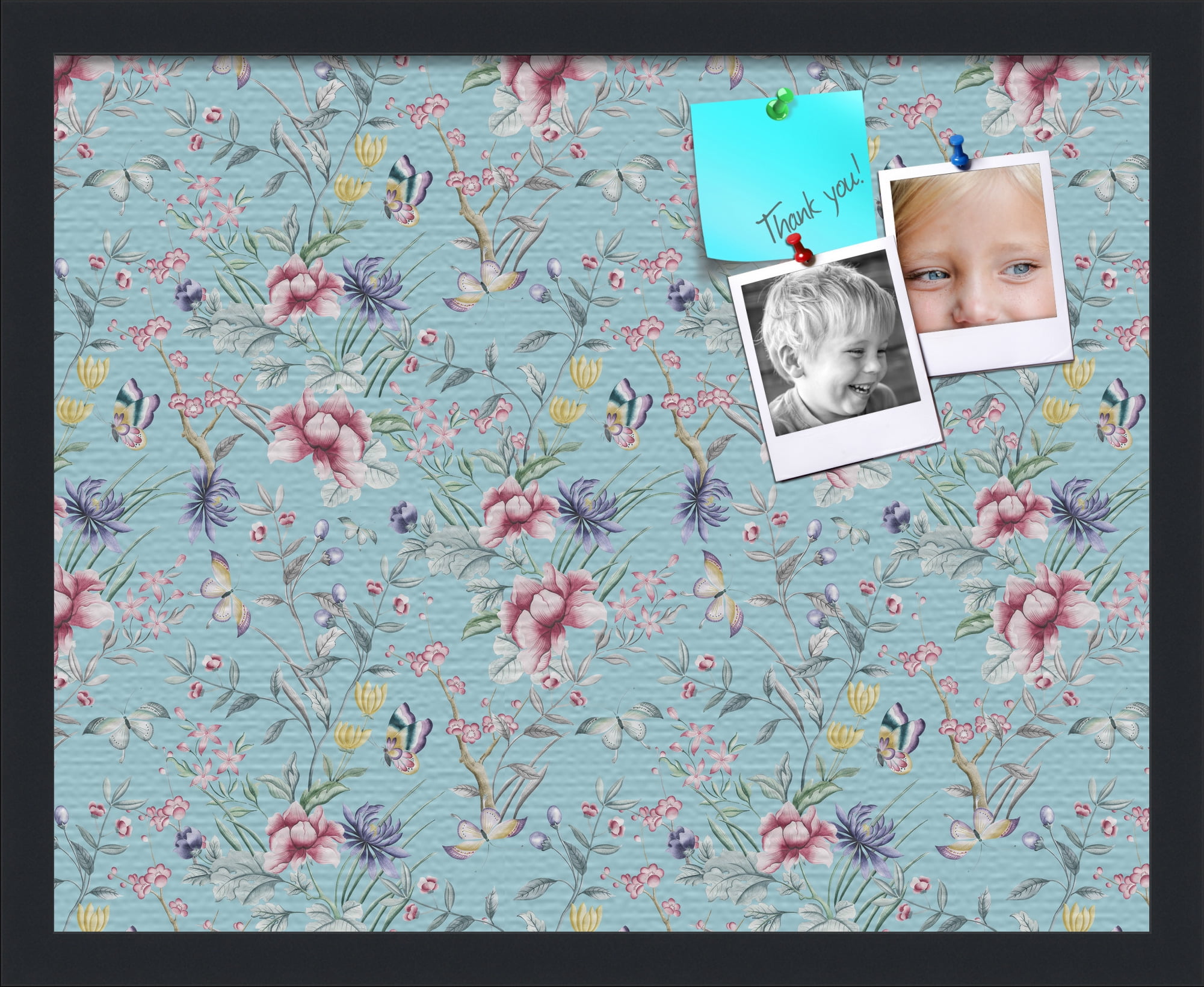PinPix 20x16 Custom Cork Bulletin Board Vintage Japanese Floral Aqua ...